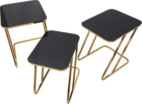 Sada 3 ks odkládacích stolků Simple zlatá/černá