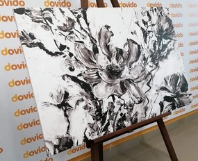 Obraz malované květiny léta v černobílém provedení