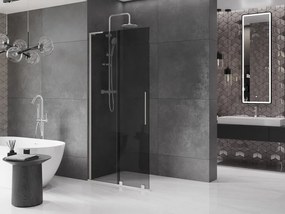 Mexen Velar L, posuvná sprchová zástěna Walk-in 110 x 200 cm, 8mm šedé sklo, broušená ocel, 871-110-003-43-97