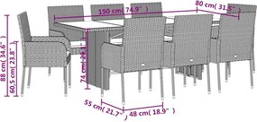 9dílný zahradní jídelní set s poduškami černý polyratan 3213511