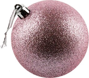 Sada vánočních ozdob růžová glitter 8 cm plastové koule, balení 6 ks