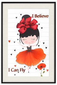Plakát Věřím, že umím létat - dívka v šatech s mákem a anglickým nápisem