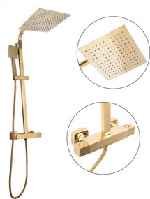 Erga Goba, sprchová souprava s termostatickou baterií a dešťovou hlavicí 25x25 cm, zlatá lesklá, ERG-YKA-BP.GOBA-THERM-25-GLD