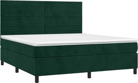 Box spring postel s matrací a LED tmavě zelená 160x200 cm samet 3136194
