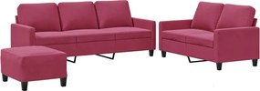 3dílná sedací souprava s poduškami vínová samet 3201530