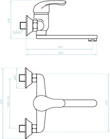 Kuchinox Pedro, nástěnná umyvadlová baterie L-197, chromová, LAV-BQE_050D