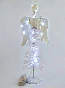 Vánoční svítící kovový anděl s harfou, studená bílá, s třpytkami Velikost (cm): 48cm