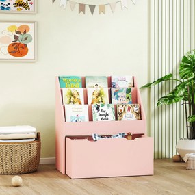AIYAPLAY dětský regál pro víceúčelové ukládání knih s 3 policemi a jednou zásuvkou, 62,5D x 30Š x 70V cm, růžový