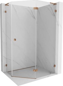 Mexen Lunar, L pravý výklopný pětiúhelníkový sprchový kout 100 x 80 cm, 8mm čiré sklo, profil růžové zlato, 831L-100P-080L-60-00-P