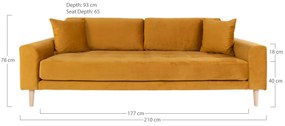House Nordic Třímístná pohovka LIDO hořčičná 210 cm 1301444