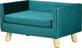 Pohovka pro psy PawHut v severském designu s polštářem a dřevěnými nohami 64 x 45 x 36 cm námořnická modř samet | Aosom