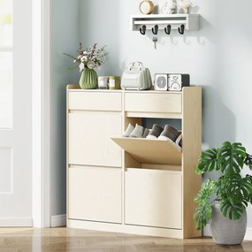 HOMCOM Úzká skříňka na boty se 4 sklápěcími dvířky - Úložná skříňka na boty do předsíně s 2 zásuvkami pro 8 párů bot do úzkých prostor 98x19,2x95,3 c…