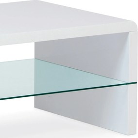 Autronic Konferenční stolek AHG-402 WT, bílý lesk/čiré sklo