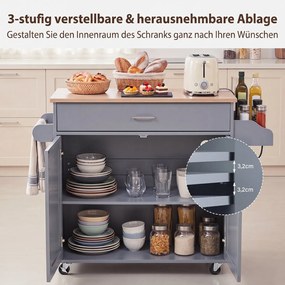 Costway Kuchyňský vozík s držákem, kořenkou a zásuvkou, šedý