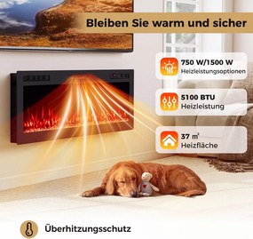 Costway 42" elektrický krb s vytápěním 750 W/1500 W vestavný krb s dálkovým