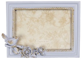 Šedo-zlatý vintage fotorámeček s ptáčkem a růžemi - 23*3*17 cm / 18*13 cm