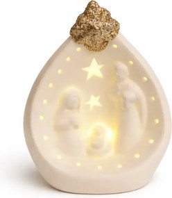 LED svítící betlém keramický 7,8 × 5,5 × 10 cm, teple bílá, 2× LR44