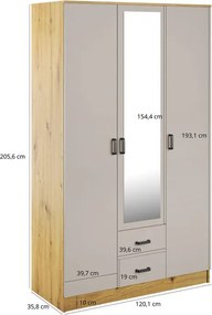 Skříň se zrcadlem 3d2s dub artisan / kašmír Kami