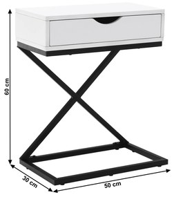 Příruční - noční stolek VIRED MDF fólie bílá, kov černý lak