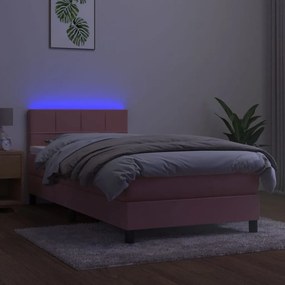 Box spring postel s matrací a LED růžová 100x200 cm samet 3134392