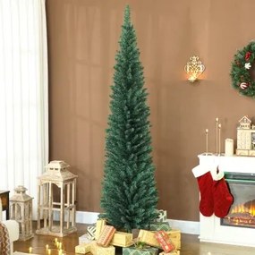 HOMCOM Umělý vánoční strom Slim 210 cm se 401 větvemi ve tvaru jedle, plastový stojan, zelený