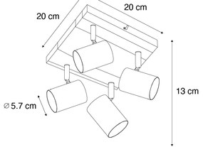 Stropní svítidlo černé se dřevem 4-světlo nastavitelné obdélníkové - Jeana
