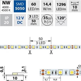 LED pásek McLED 12V neutrální bílá š=10mm IP20 14,4W/m 60LED/m SMD5050 ML-121.665.60.2