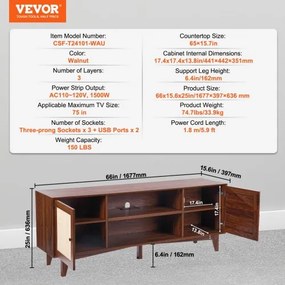 Ratan-TV-Ständer 191 cm Fernseher Boho-TV-Schrank Fernsehschrank Walnuss