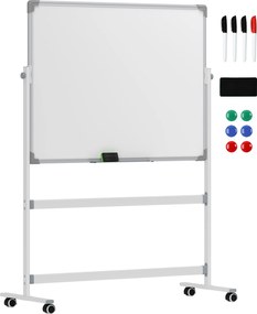HOMCOM Dvoustranná magnetická tabule 120 x 90 cm s perem, hliníkovým rámem a otočným kolečkem pro kancelář a domov | Aosom