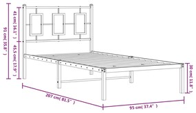 Kovový rám postele s čelem černý 90 x 200 cm