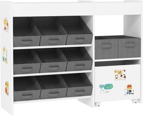 AIYAPLAY Úložný regál na hračky pro děti s 11 odnímatelnými koši a samolepkami pro hernu 105x30x80 cm Bílý