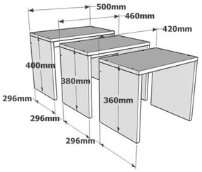 SADA 3x Odkládací stolek GUL hnědá/bílá/šedá