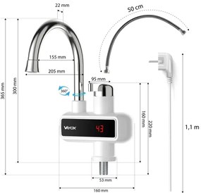 Průtokový ohřívač vody s LED displejem 3000W/230V IPX4 bílá