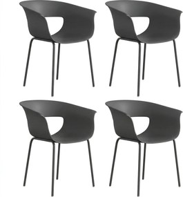 Zahradní židle sada 4 ergonomických balkónových židlí s výřezem v područce odolné proti povětrnostním vlivům tmavě šedé barvy