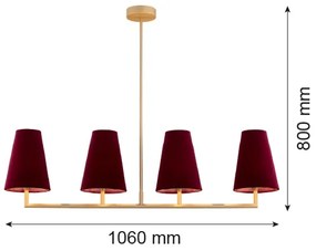 Argon 1829 - Lustr na tyči SAFIANO 4xE27/15W/230V vínová
