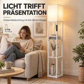 HOMCOM stmívatelná stojací lampa s policemi, bílá
