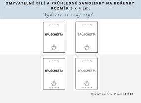 BRUSCHETTA - Samolepka na kořenky 3 x 4 cm - DomaLEP varianta: BÍLÁ - tučné písmo