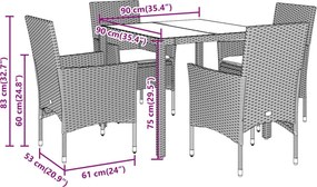 5dílný zahradní jídelní set s poduškami šedý polyratan a akácie 3278676