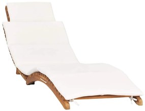 Skládací zahradní lehátko krémově bílé podušky masivní teak 310667