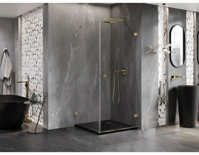 Mexen Lunar-B, pravostranný výklopný sprchový kout 80 x 80 cm, 8mm čiré sklo, zlatý profil, 832-080-080-50-00-P