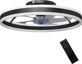 HOMCOM 45W LED stropní ventilátor se světlem, reverzní DC motor, tichý, dálkové ovládání, 6 rychlostí, 3 barevné teploty, časovač, Ø50 cm, černý