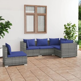 vidaXL 5dílná zahradní sedací souprava s poduškami polyratan [3102314] Barva: Černá a modrá water blue