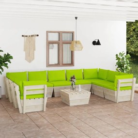 vidaXL 10dílná zahradní sedací souprava z palet podušky smrkové dřevo [3063626] Barva: Jasně zelená