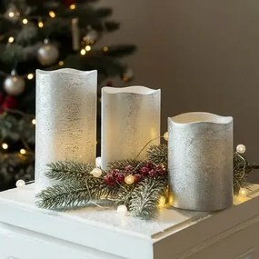 SOLIGHT Sada LED svíček stříbrná / 3 ks / 10-16 cm / vosk / 3x AAA