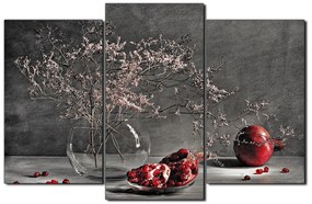 Obraz na plátně - Zátiší - větev a granátové jablko 1274QC (120x80 cm)