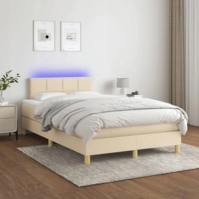 Box Spring Postel S Matrací A Led Textil Krémová Blok se čtverci 120 x 20