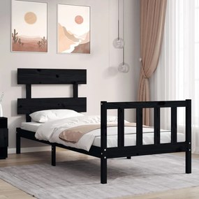 Rám postele s čelem černý Single masivní dřevo,  3193240