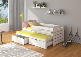 Postel dvojitá s bariérou TOMI 180x80 bílá (87 x 80) cm – 2 zásuvky na lůžkoviny místo další komody