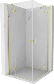 Mexen Mist-H Duo, 2-křídlý ​​výklopný sprchový kout 75 x 75 cm, čiré sklo, zlatý matný profil, 8A5-075L-075P-55-00