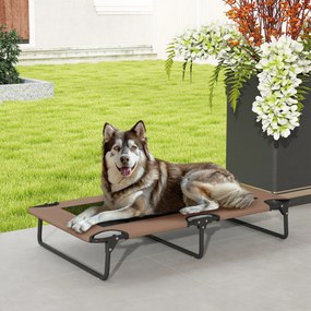 PawHut Zvedená Skládací Psí Postel, Venkovní Psí Lehátko s Mřížkovým Designem, Prodyšné, pro Velké Psy Káva Oxford 107 x 61 x 20 cm
